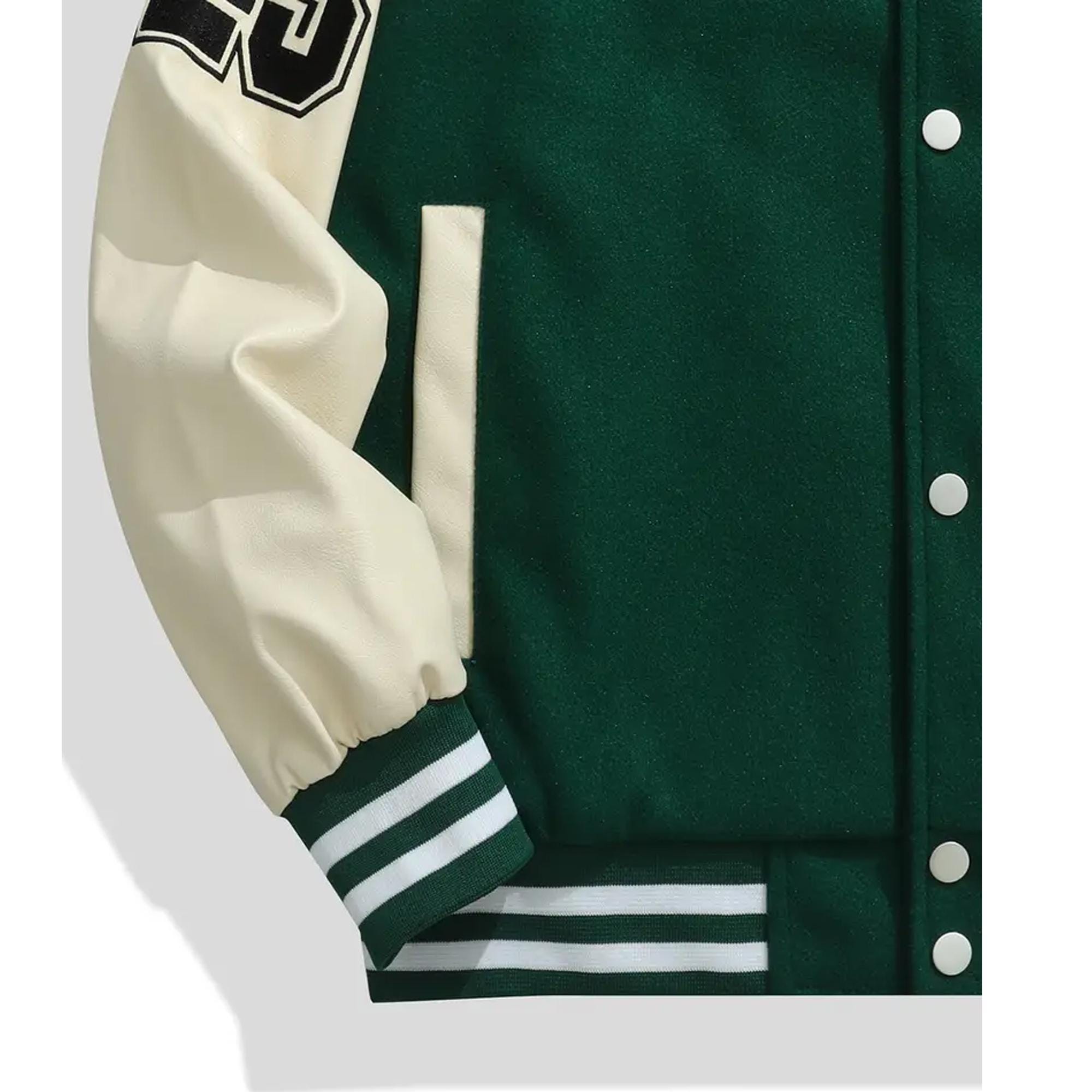 Men's Green Varsity Letterman Jacket With Embroidered Patches Retro ...