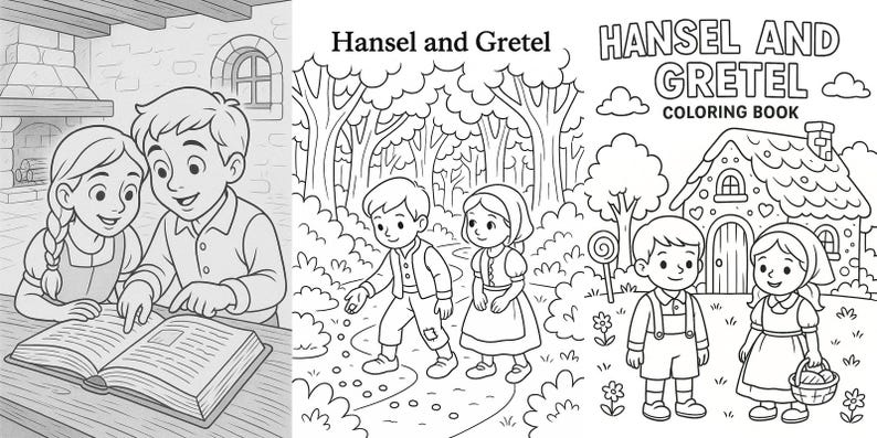 Hansel and Gretel Coloring Book for Kids | Fairy Tale Coloring Pages ...