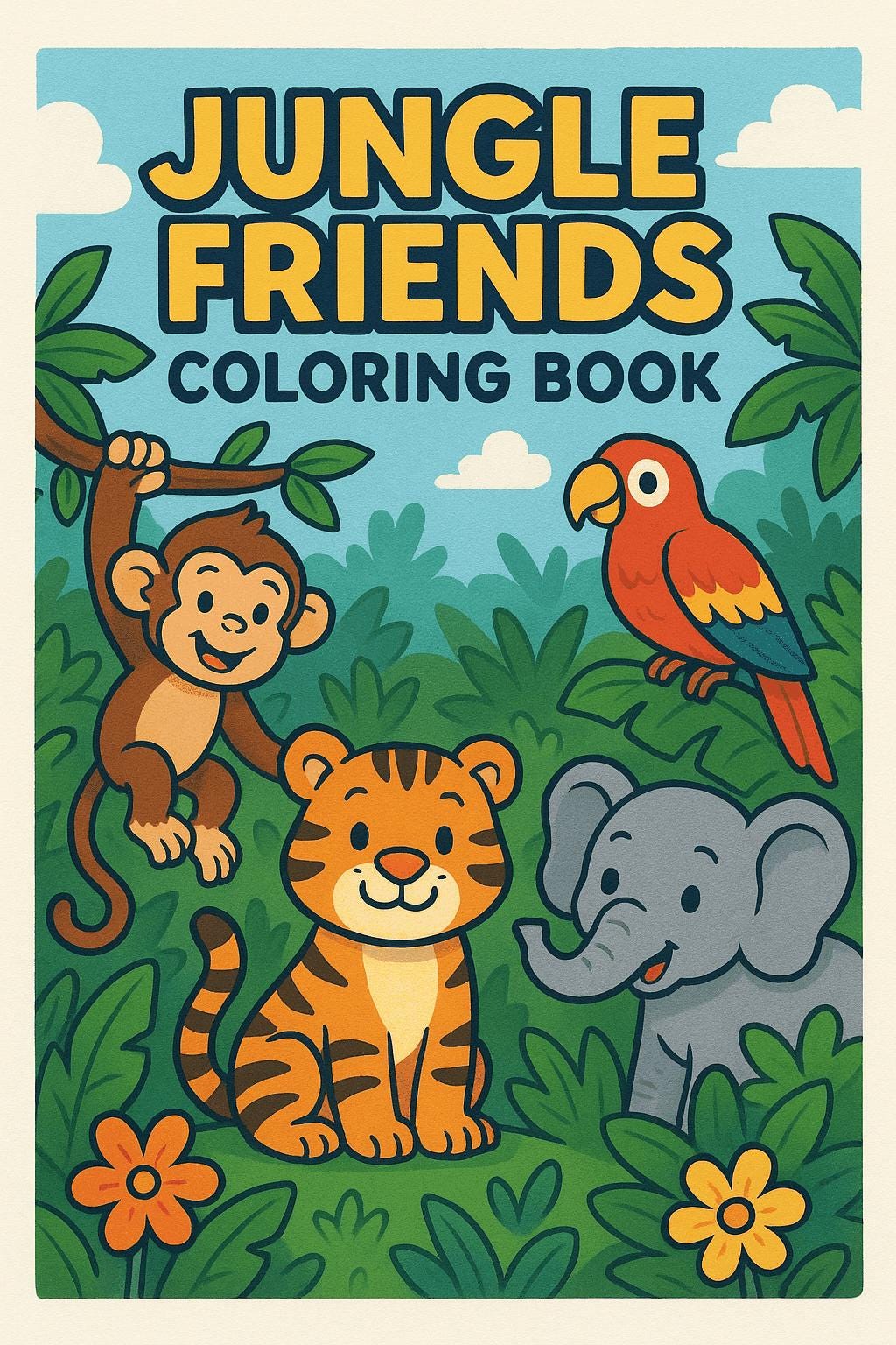 Jungle Friends Coloring Book for Kids – 20 Fun Jungle Animals to Color ...