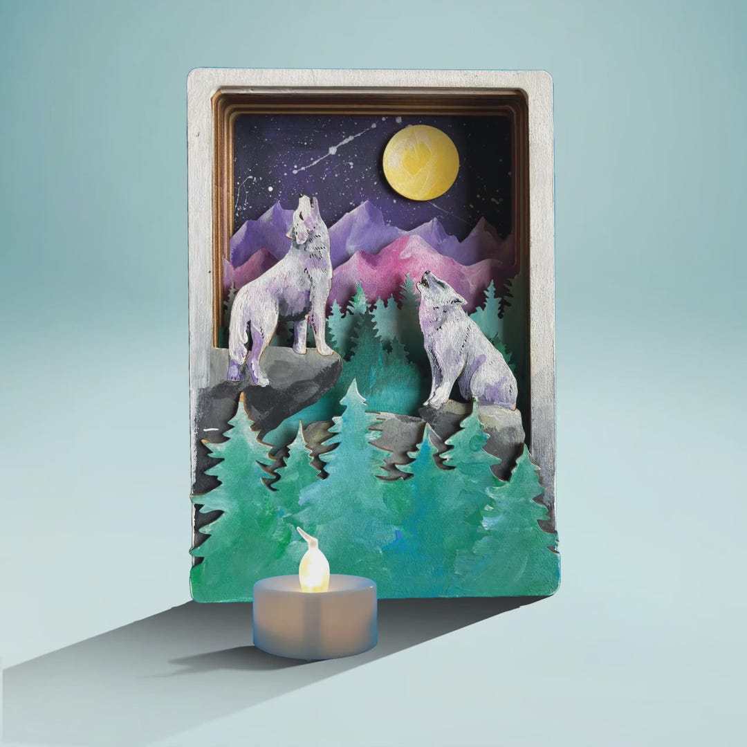 3d Howling Wolf at Moon Art, Craft Kits for Kids, Layered Wood Art ...