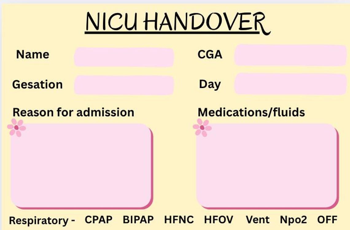 NICU Nurse Handover Template - Etsy UK
