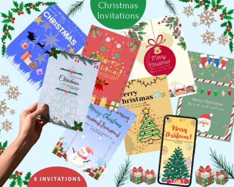 Editable Christmas Party Invitation Template | Festive Holiday Invite ...