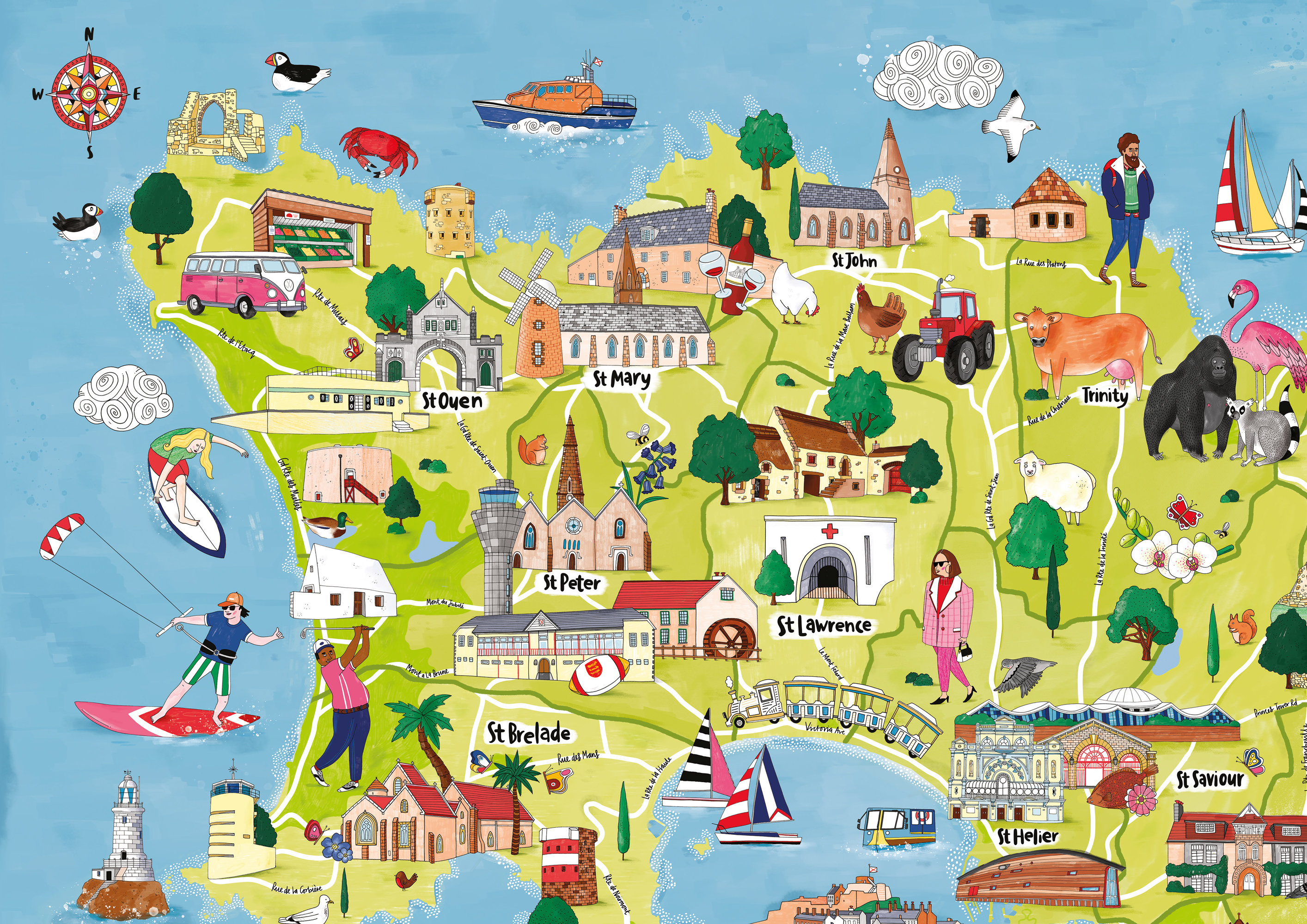 Illustrated Map of Jersey Channel Islands | Hand Drawn Map | Jersey ...