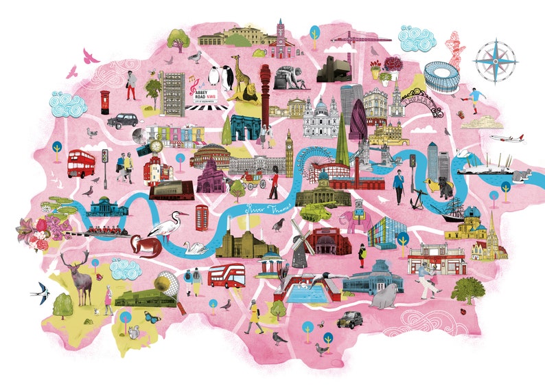 Illustrated Map of London | Hand Drawn Map | London Travel Print ...