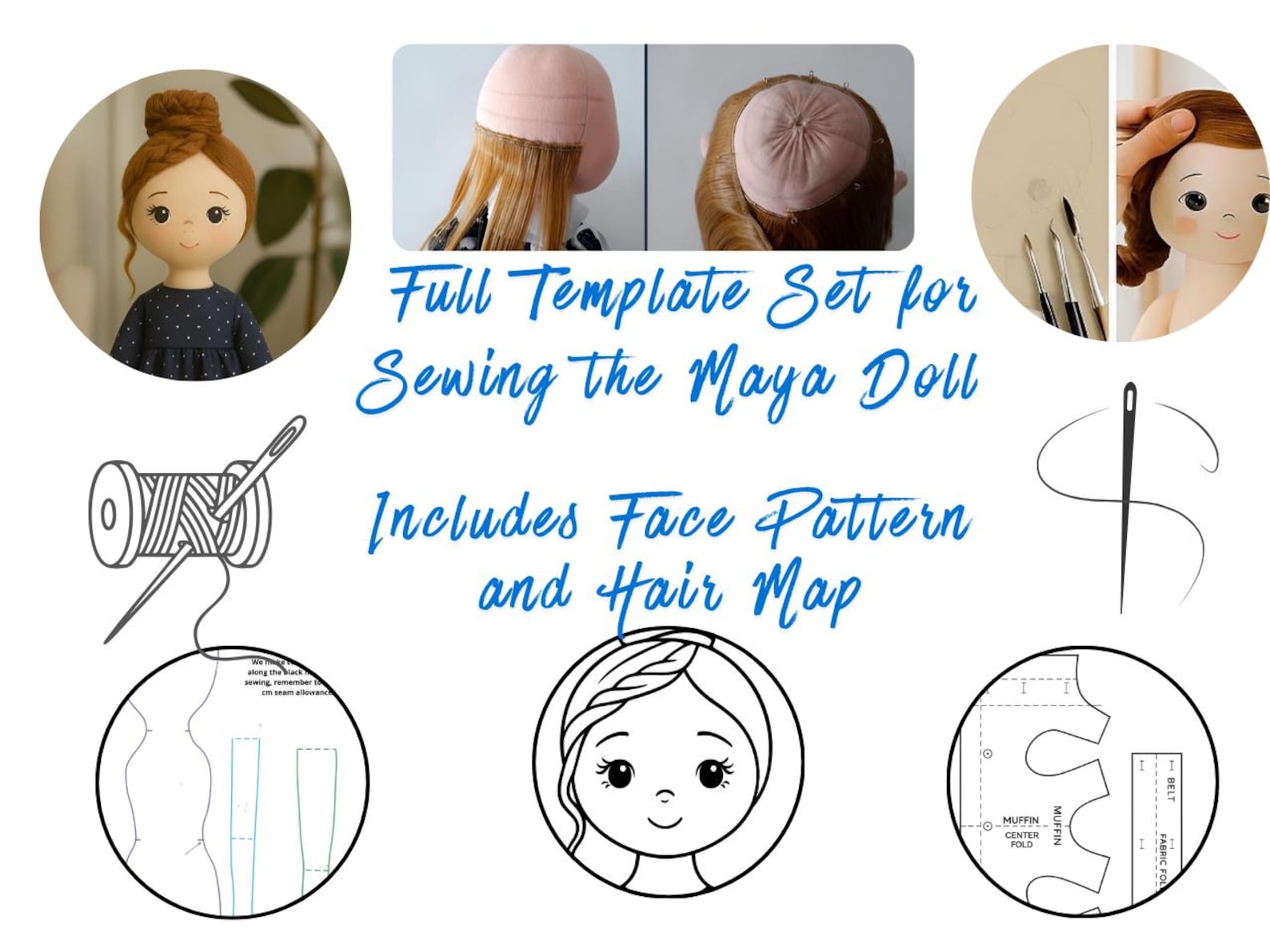 Maya Doll Sewing Pattern | 35 Cm Cloth Doll With Dress (PDF Template ...