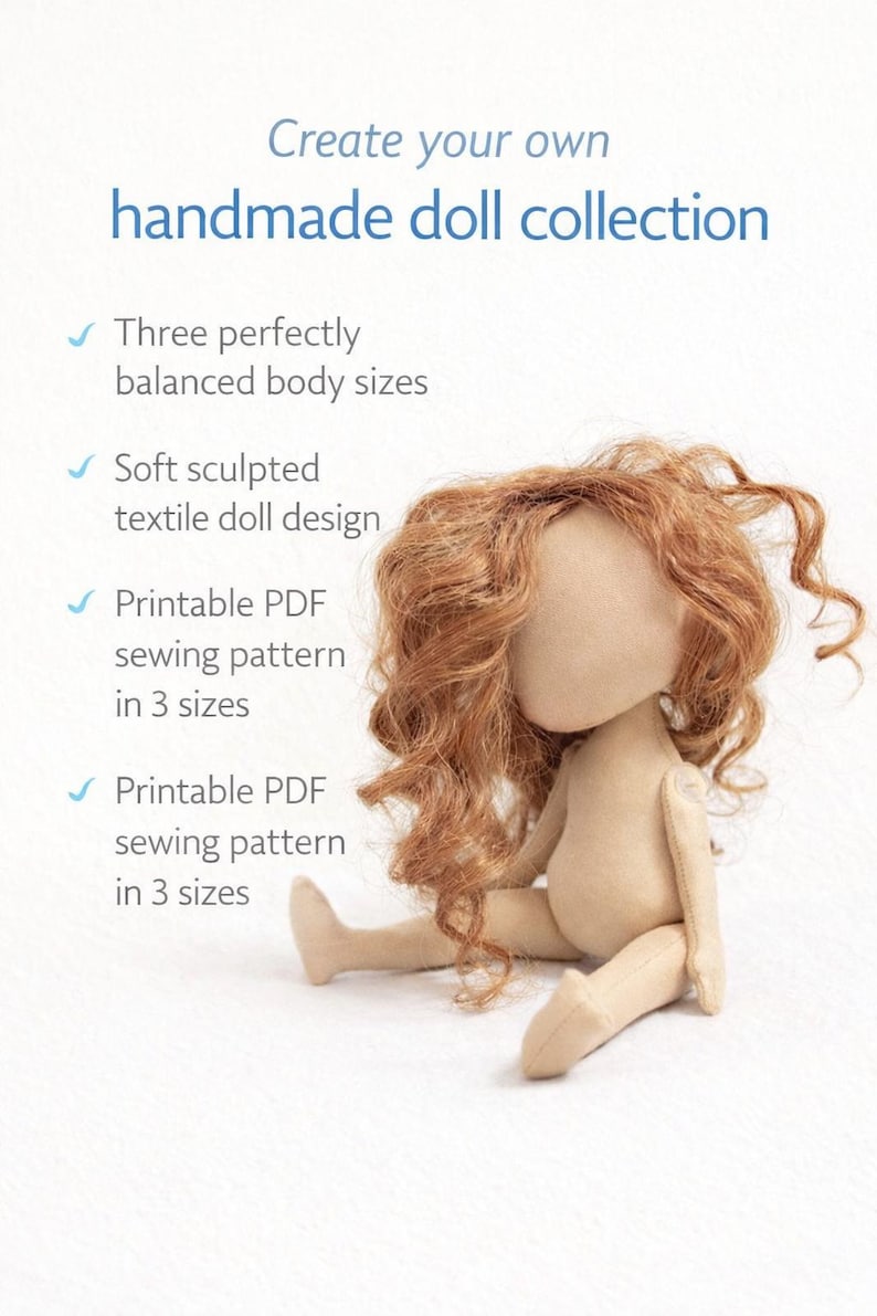 Cloth Doll Body Sewing Pattern | Rag Doll Template, 3 Sizes (PDF ...