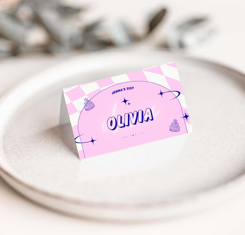 Y2K Birthday Table Name Card Template: Neon Pink & Blue (digital ...