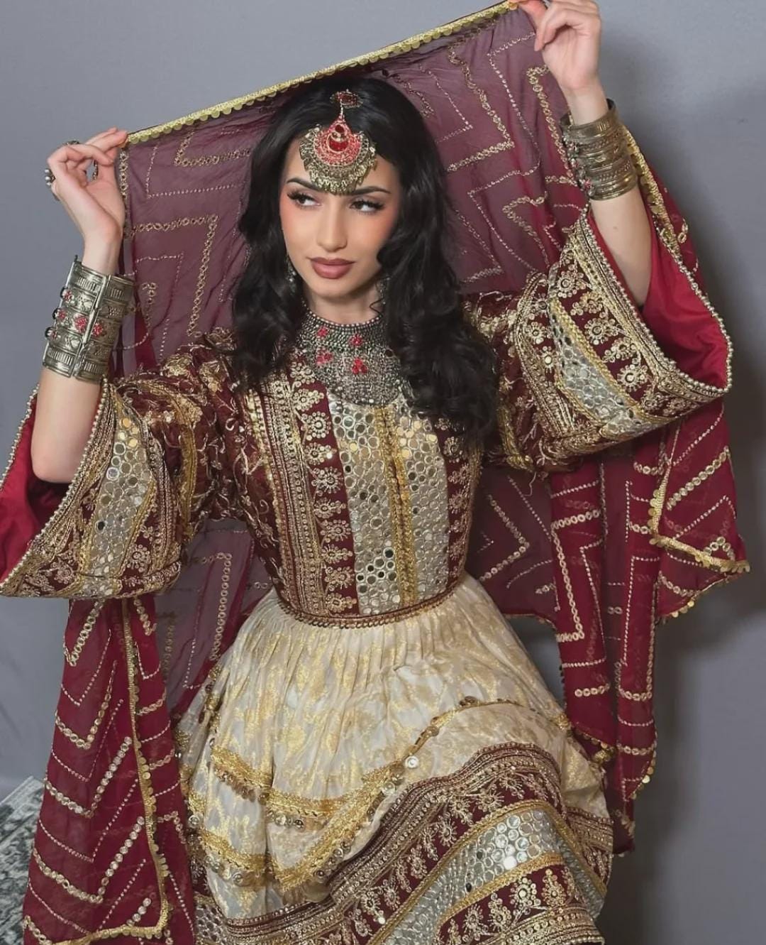 Handmade Jamawar Afghan Dress: Embroidered Ethnic Outfit With Scarf ...