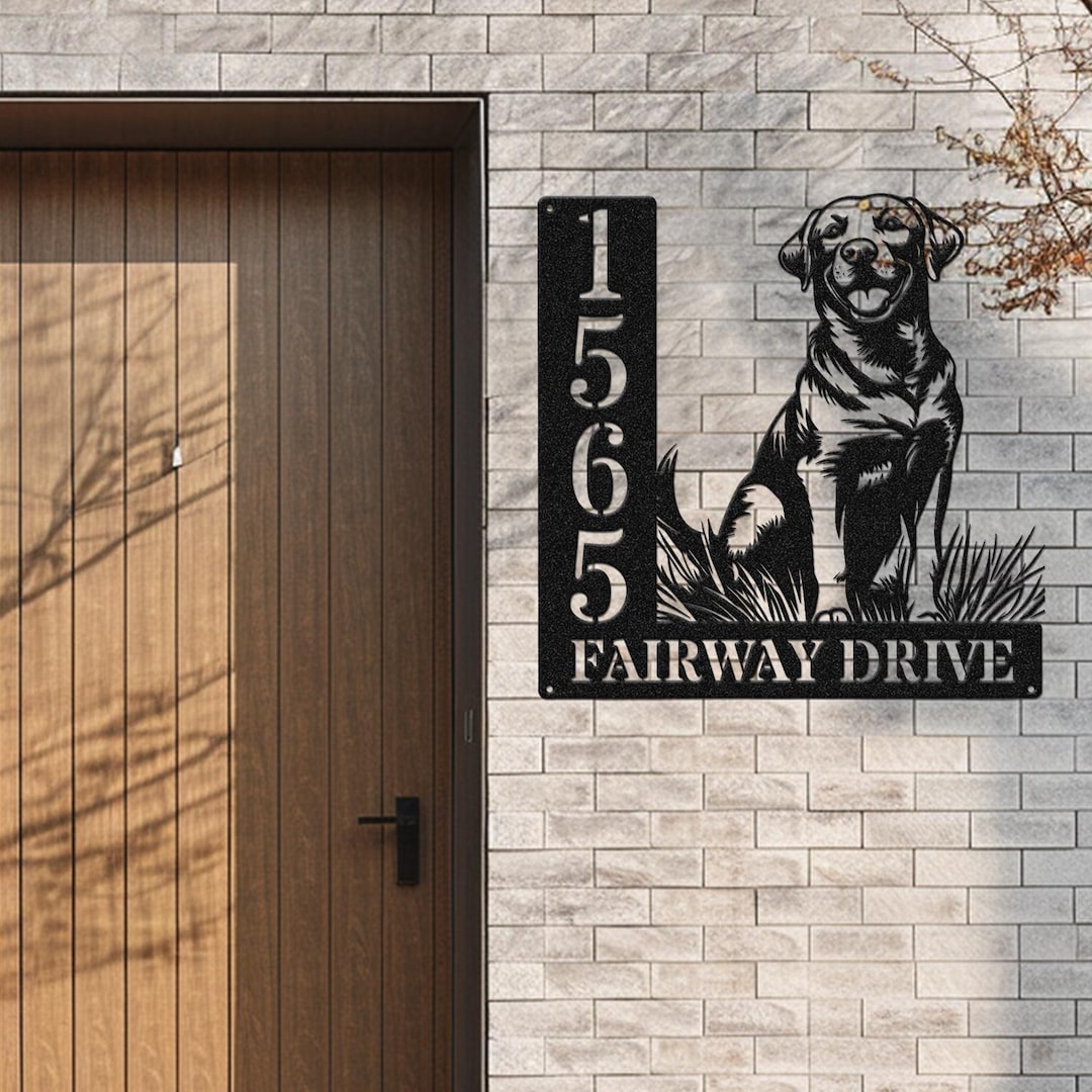Custom Labrador Retriever House Number Metal Address Sign, Personalized ...