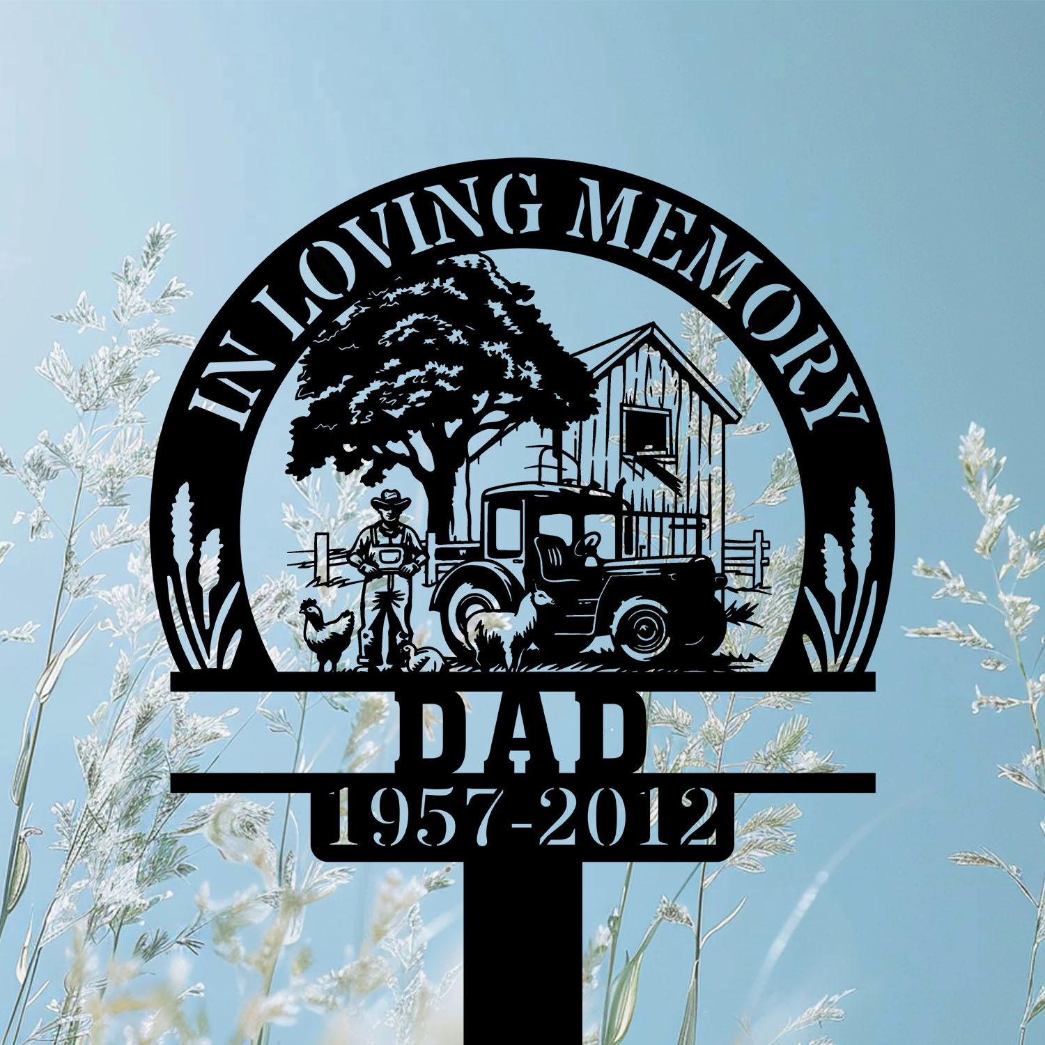 Personalized Farmer Grave Marker, Custom Farm Scene Memorial Sign With ...
