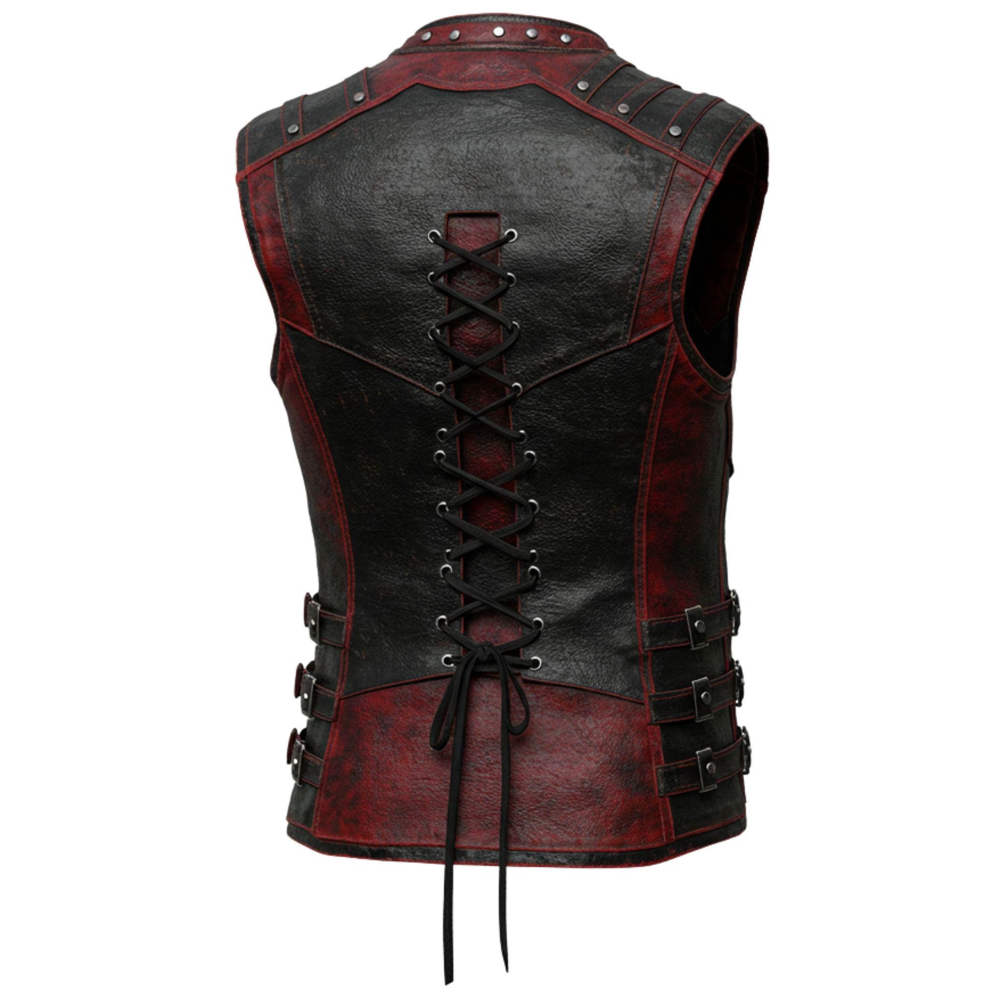 Genuine Black and Red Leather Gothic Vest - Steampunk Rave Vampire Vest ...