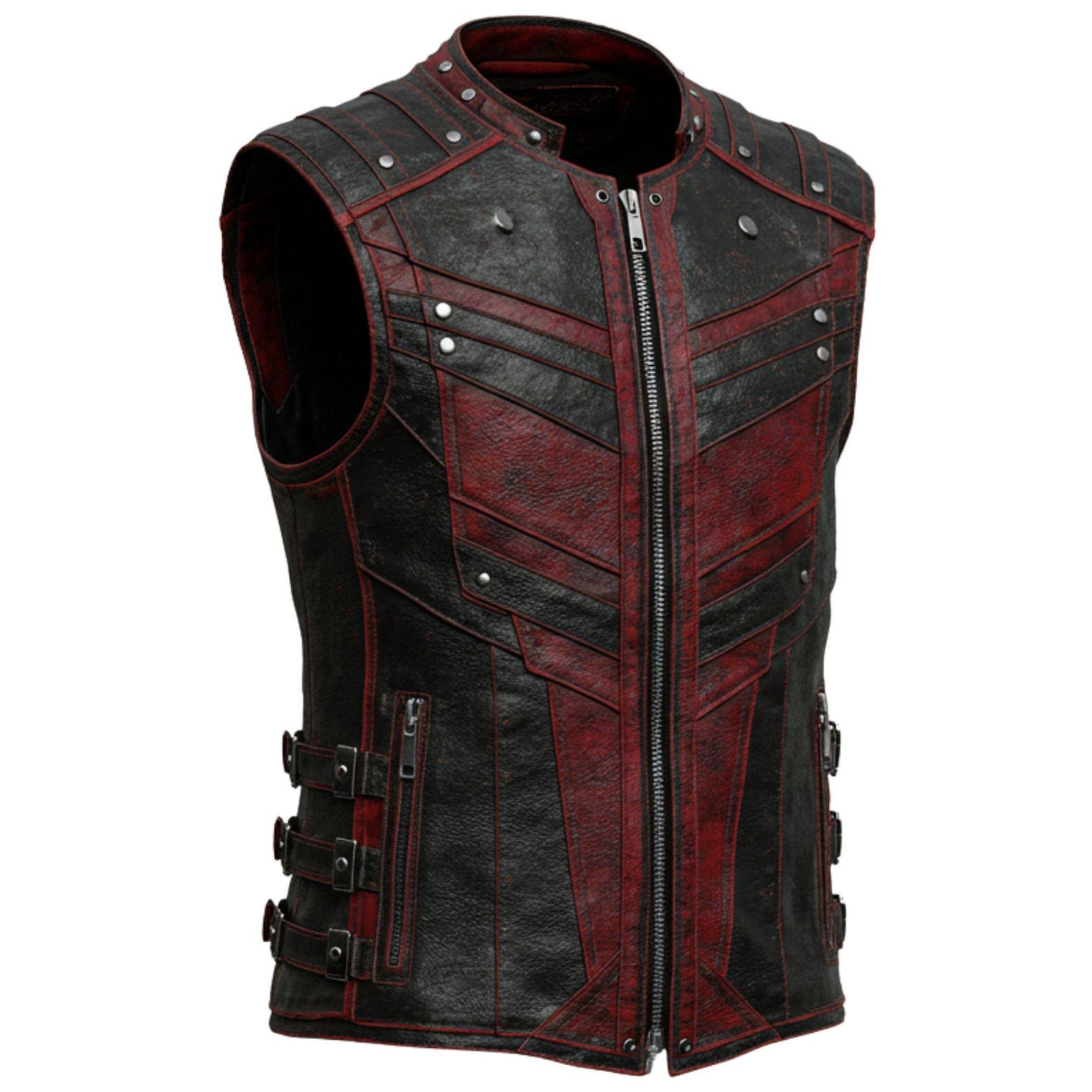 Genuine Black and Red Leather Gothic Vest - Steampunk Rave Vampire Vest ...
