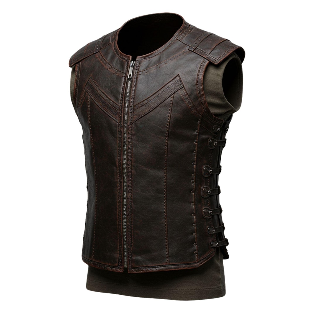 Handmade Leather Medieval Vest - Brown Leather Viking Vest - Sleeveless ...