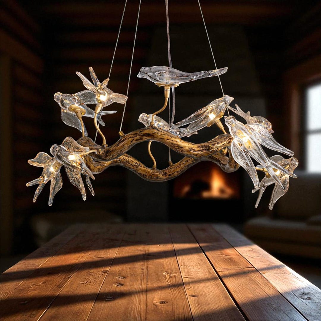 Vintage Bird Branch Chandelier Glass Globe Pendant Ceiling Light ...