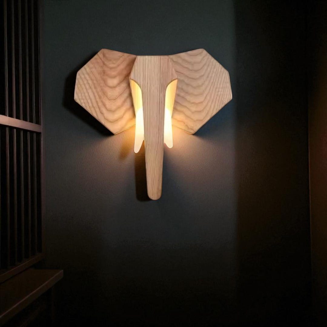 Elephant Wall Lamp | Ash Wood Animal Light Fixture | Southeast Asian ...