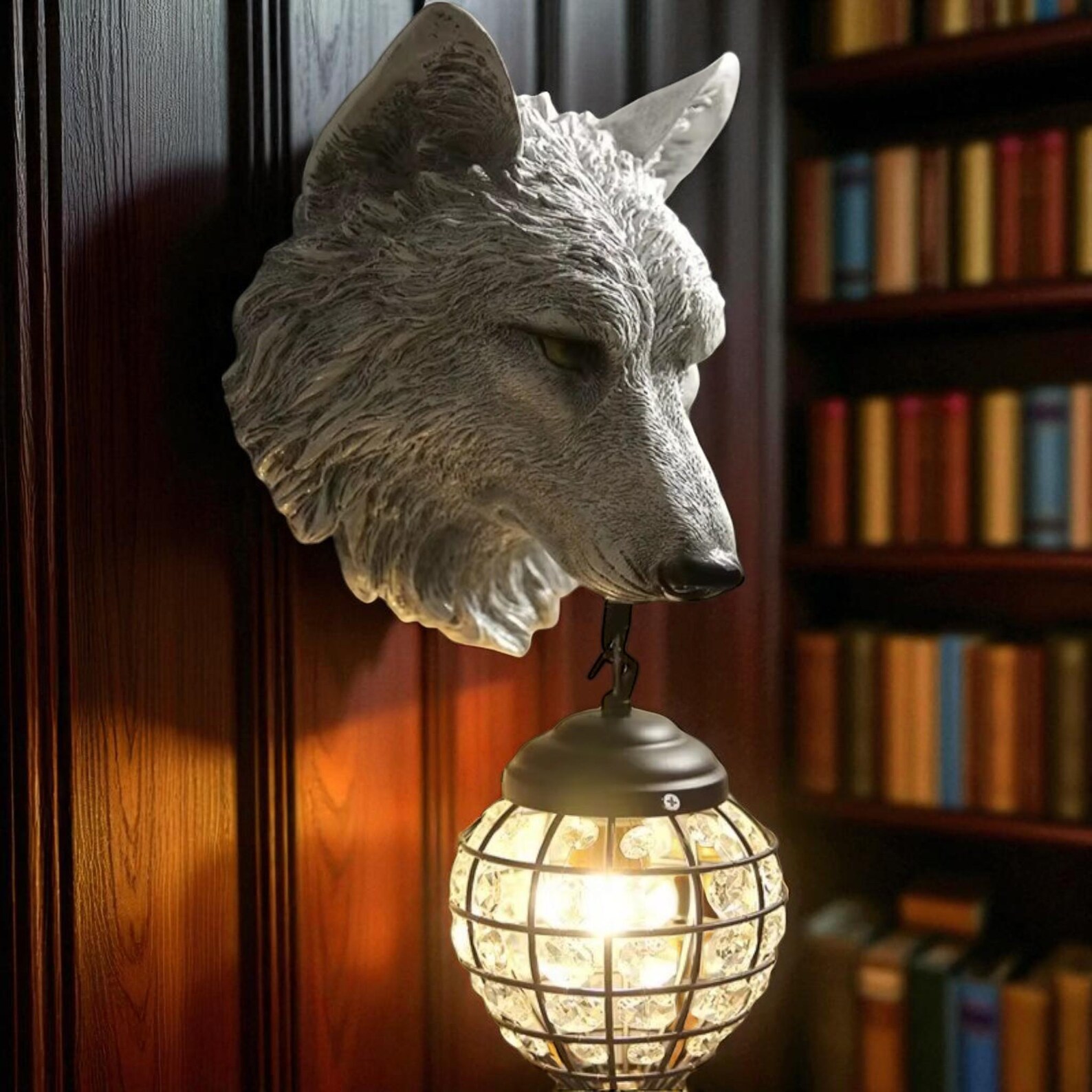 Nordic Wolf Head Wall Lamp: Resin Animal Sconce With Crystal LED - Etsy