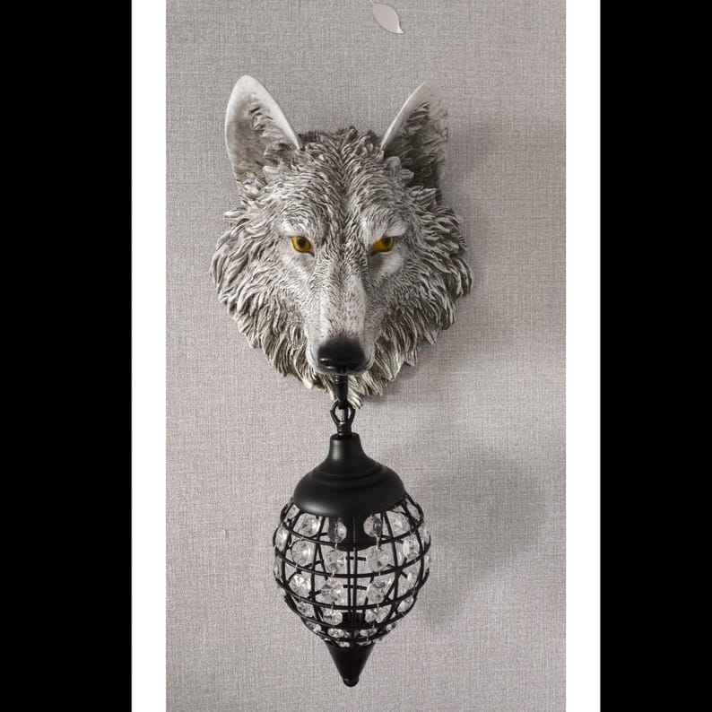 Nordic Wolf Head Wall Lamp: Resin Animal Sconce With Crystal LED - Etsy