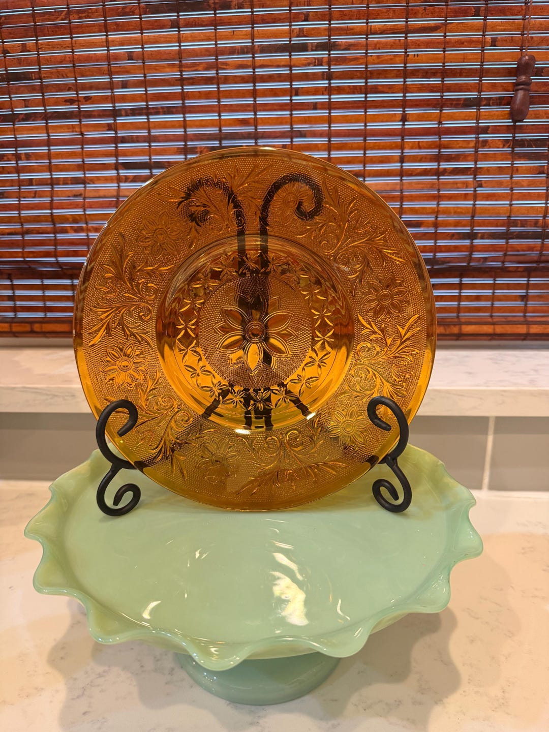 Anchor Hocking Sandwich Glass Plate | Amber Depression Glass | 9 ...