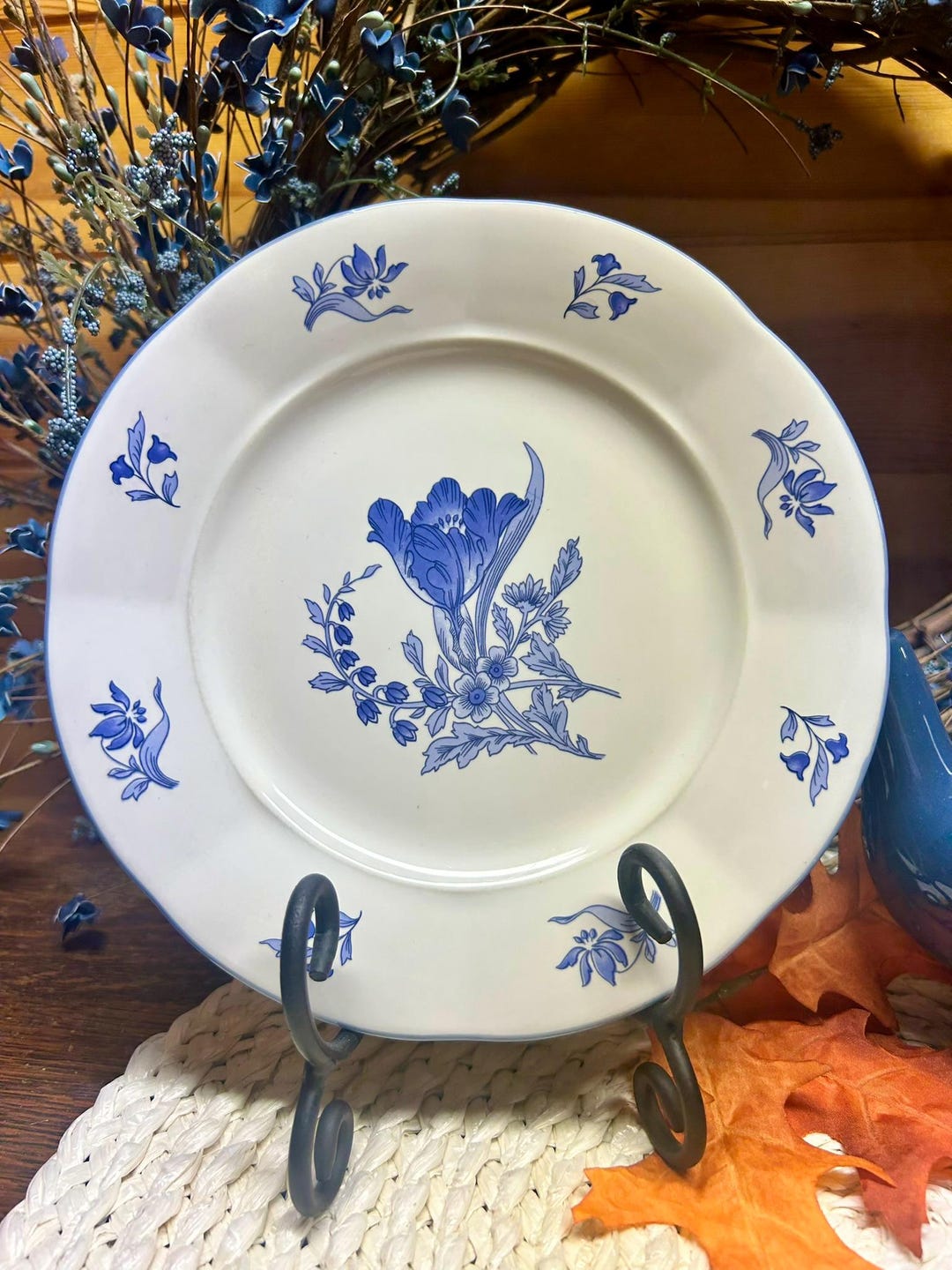 Blue Bonnet by Rogers Salad Plate | 8" Blue & White Floral Stoneware - Etsy