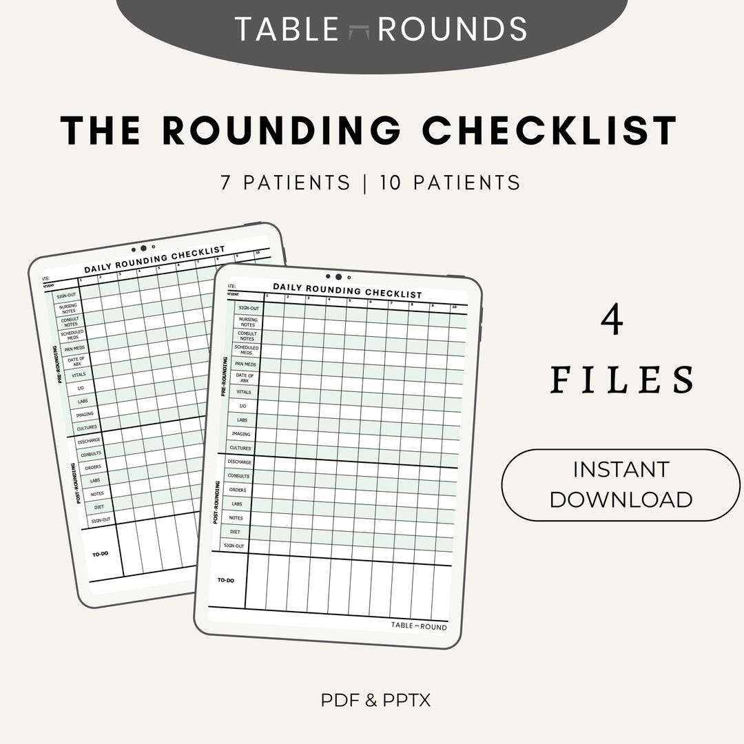 The Rounding Checklist BUNDLE | 7 Patients & 10 Patients - Etsy