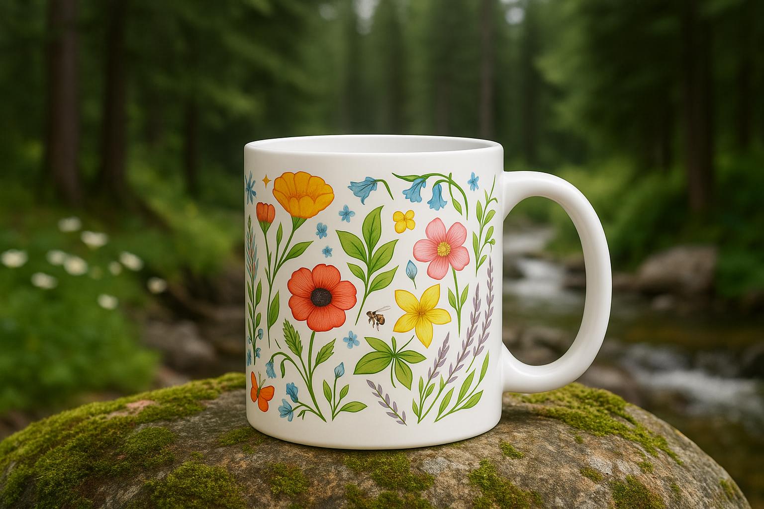 Watercolor Wildflower Mug, Floral Ceramic Coffee Cup, Botanical Garden ...