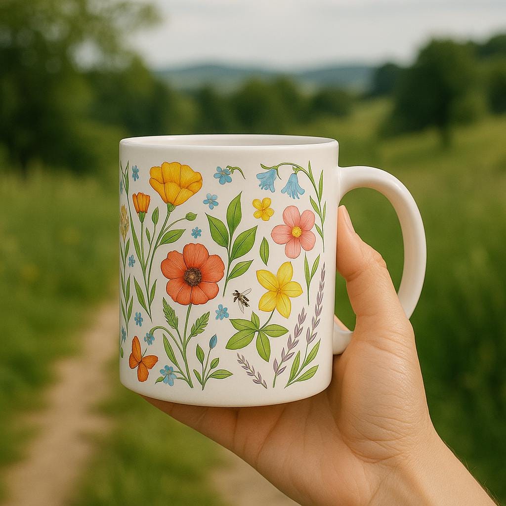 Watercolor Wildflower Mug, Floral Ceramic Coffee Cup, Botanical Garden ...