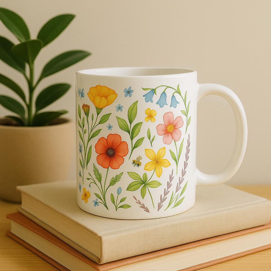 Watercolor Wildflower Mug, Floral Ceramic Coffee Cup, Botanical Garden ...