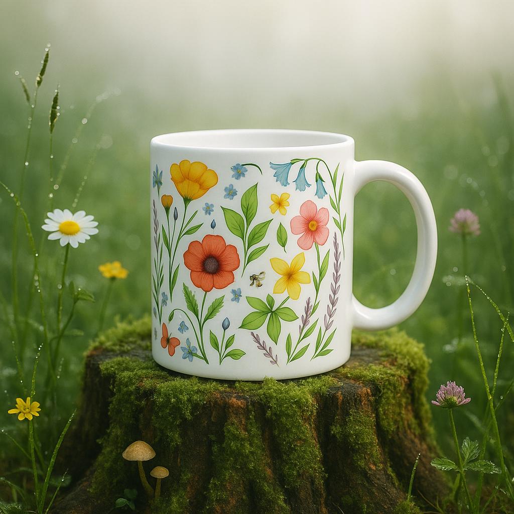 Watercolor Wildflower Mug, Floral Ceramic Coffee Cup, Botanical Garden ...