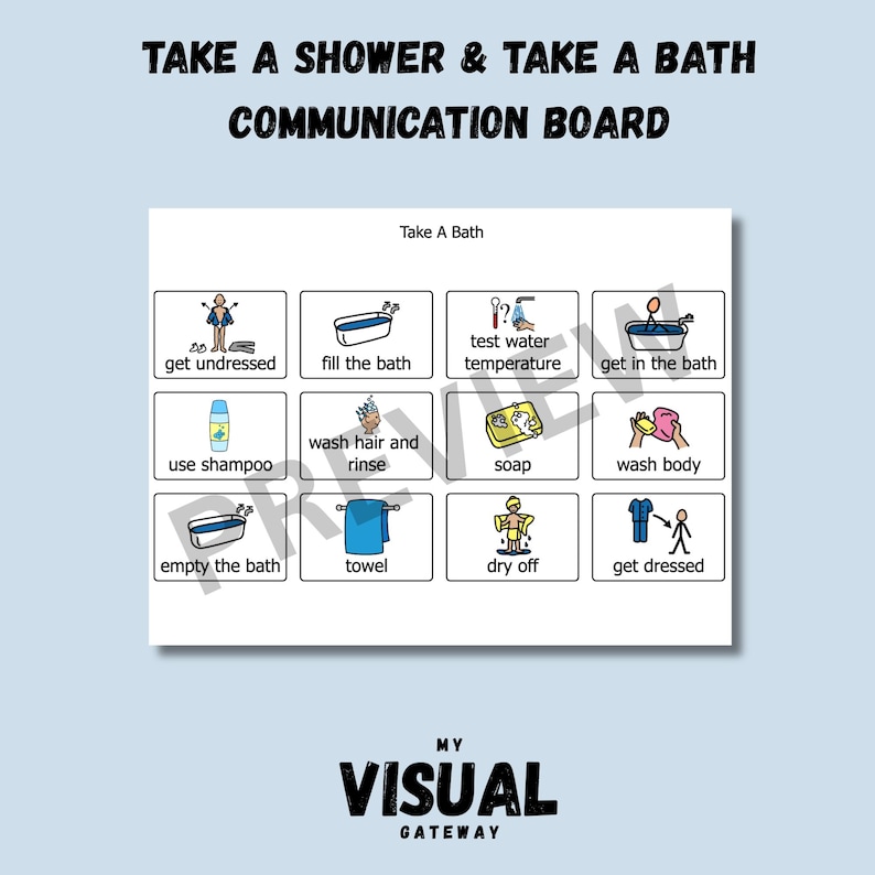 Take A Shower and Take a Bath Communication Board , Hygiene Prompt, Non ...