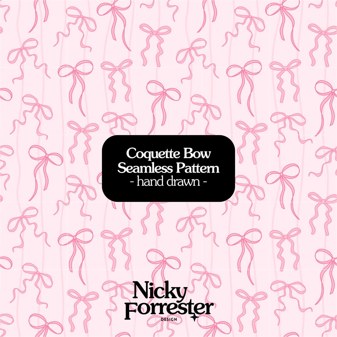 Pink Doodle Coquette Bow Seamless Pattern: Pink Coquette Digital Paper ...