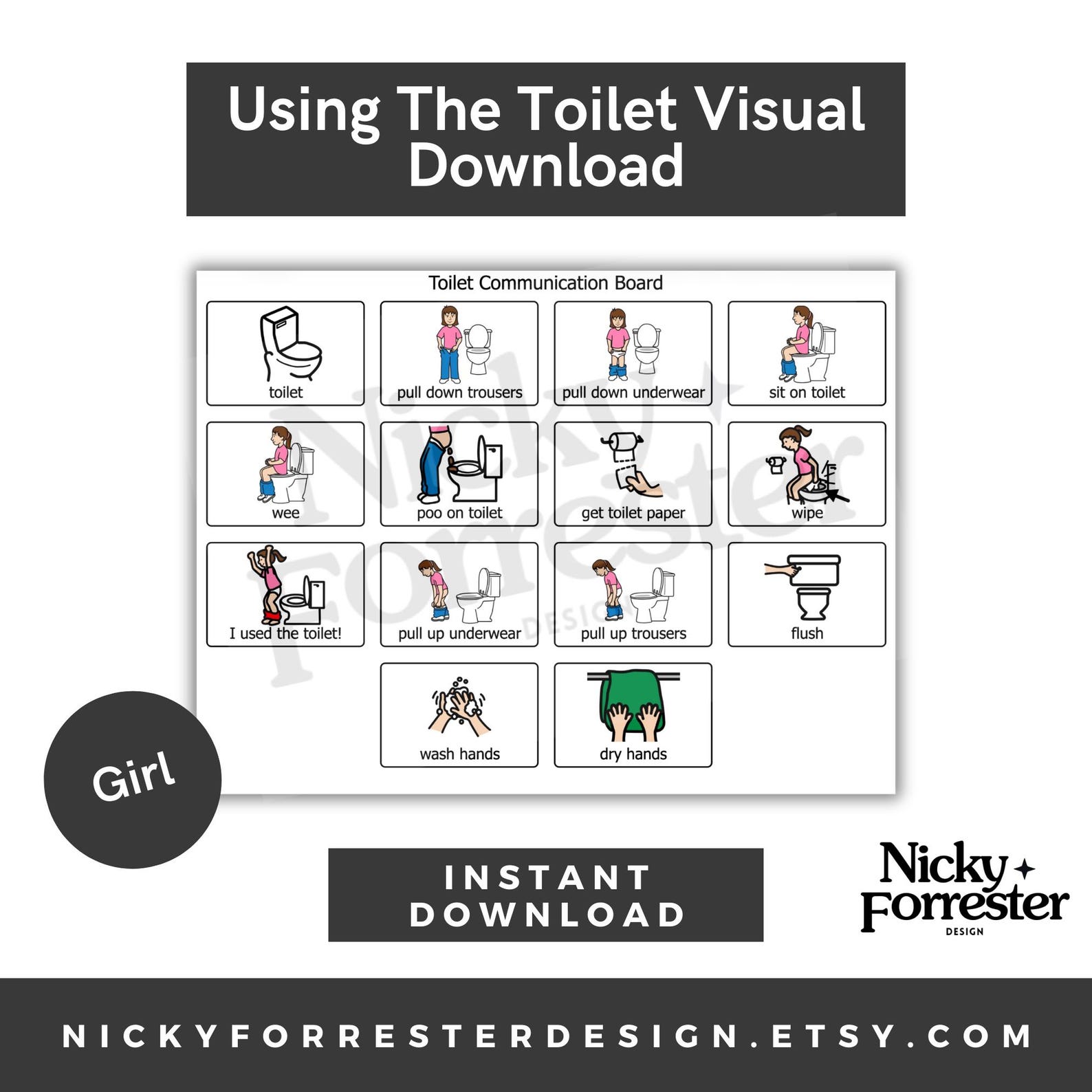 Using the Toilet Visual Aid: Girls Communication Board, Non Verbal Aids ...