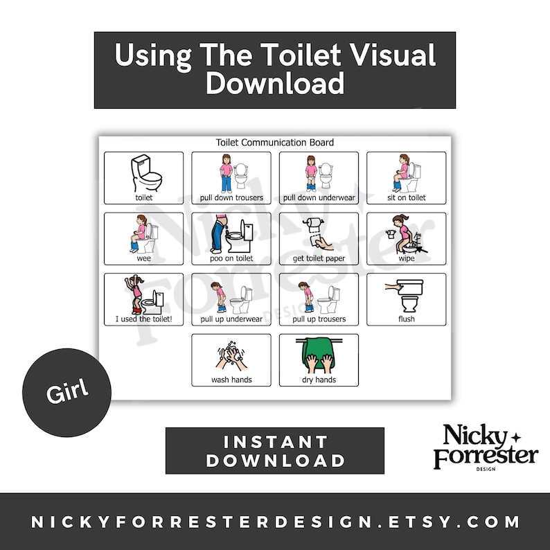 Using the Toilet Visual Aid: Girls Communication Board, Non Verbal Aids ...