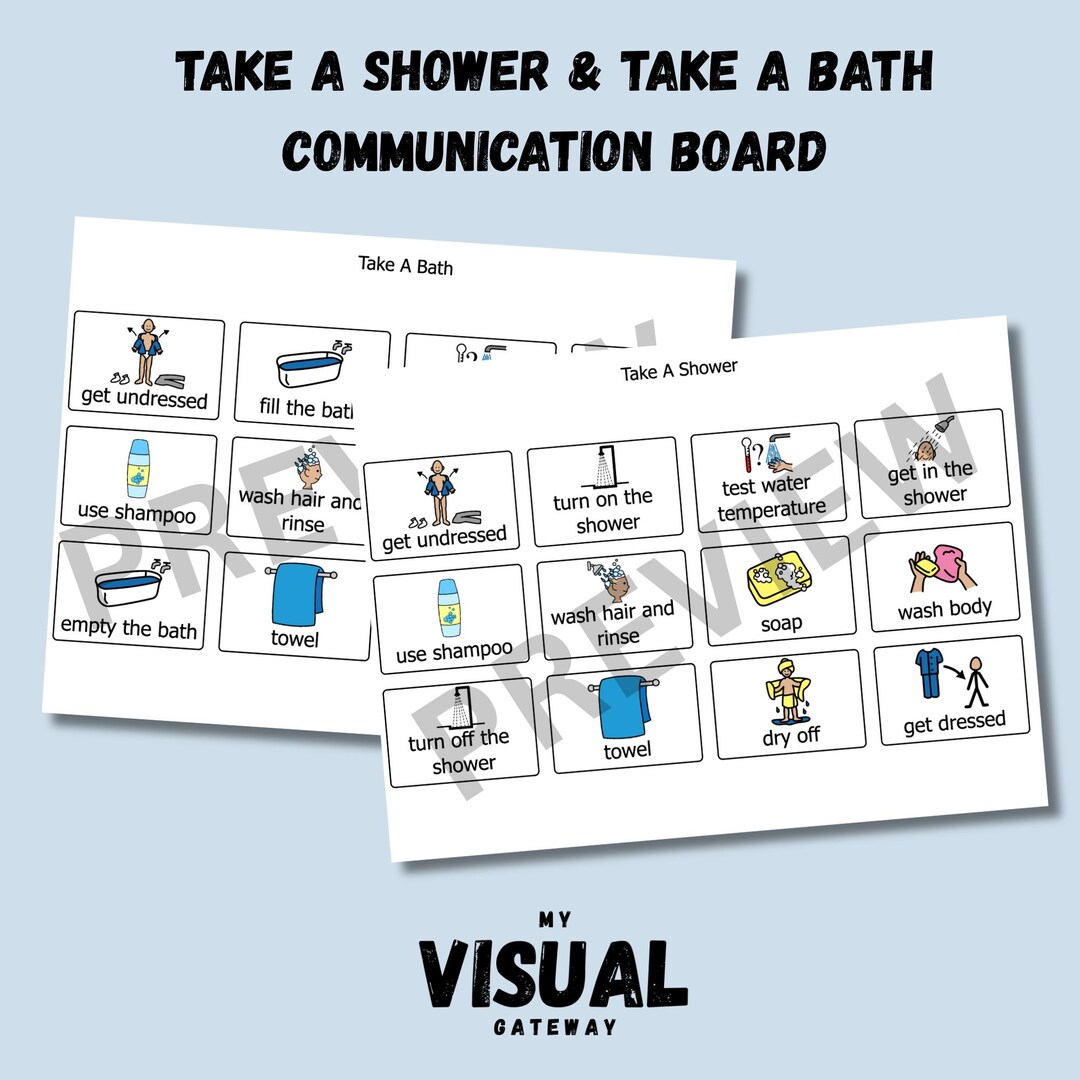 Take A Shower and Take a Bath Communication Board , Hygiene Prompt, Non ...