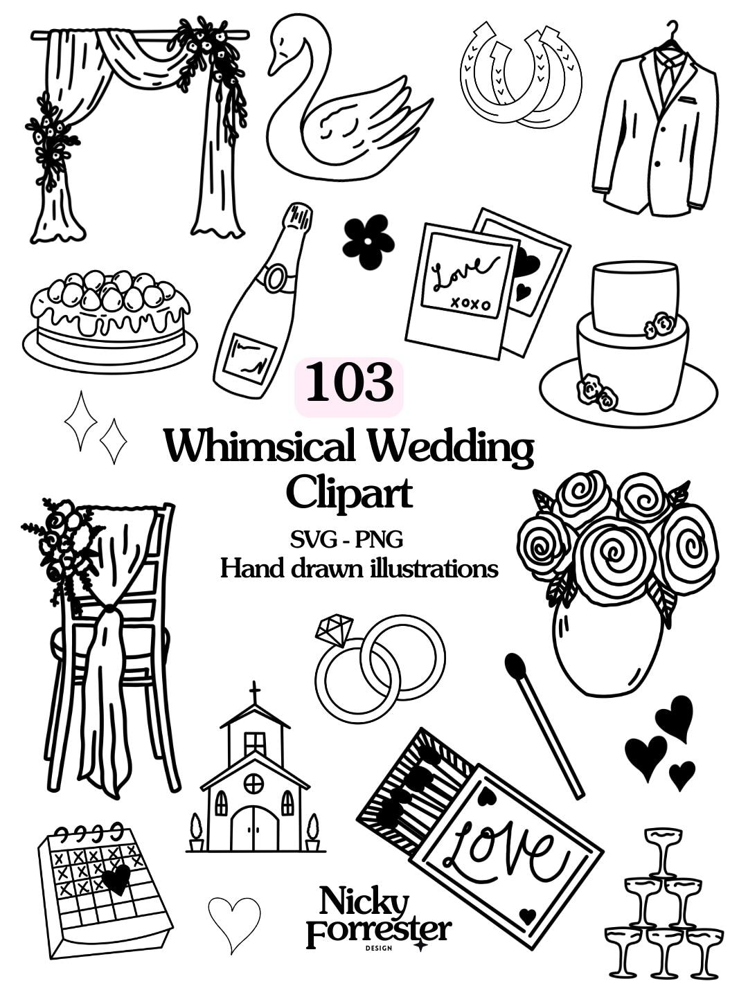 Hand Drawn Wedding Svg Bundle, Wedding Champagne Svg, Hand Drawn ...