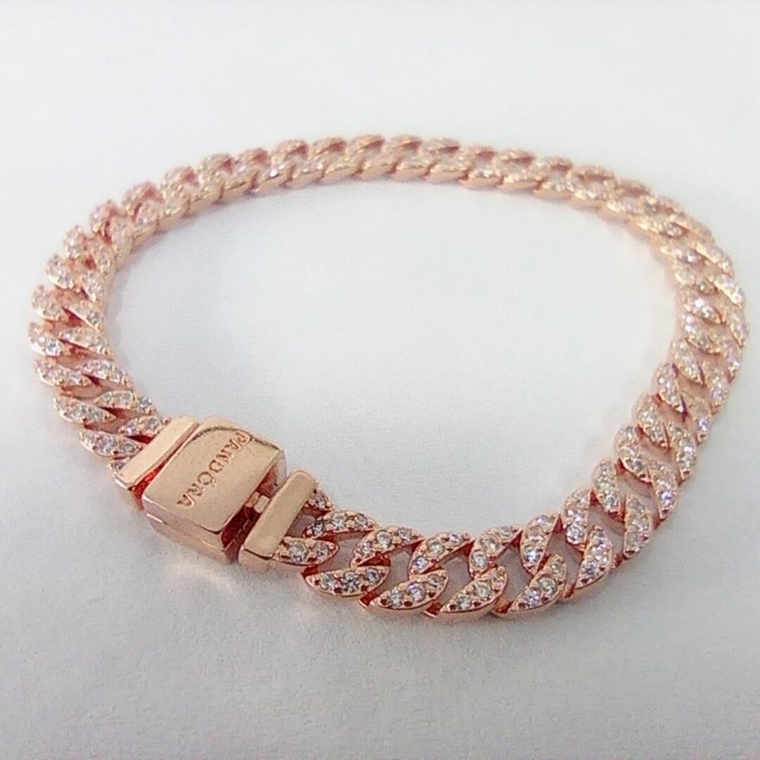 PANDORA Ale Timeless Pavé Cuban Chain Rose Gold Bracelet - Etsy