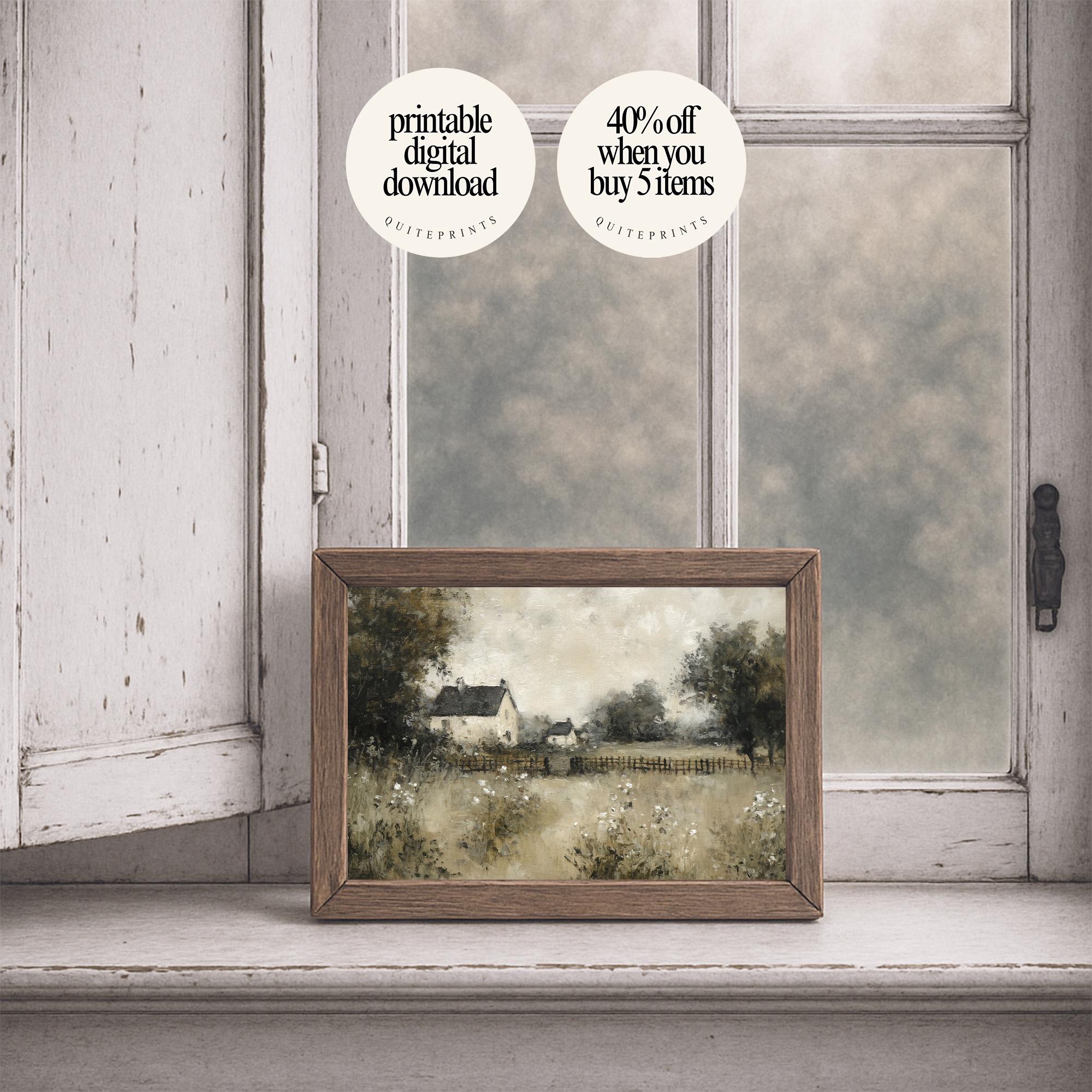 Rustic Cottage Landscape Wall Art – Vintage Spring Farmhouse (printable ...