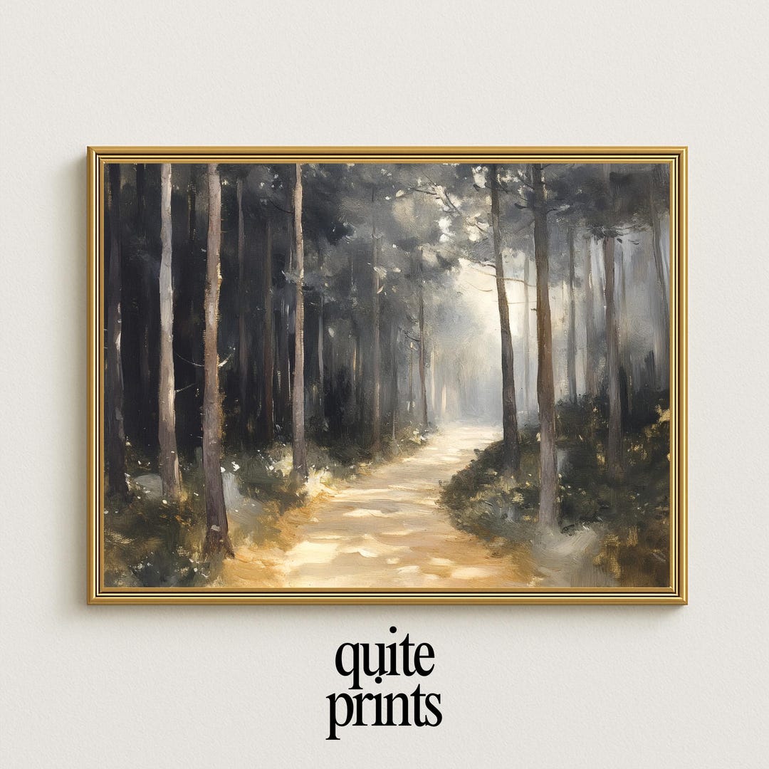 Moody Rustic Forest Landscape Printable: Vintage Nordic Dark Nature Wall Art Decor Digital ...