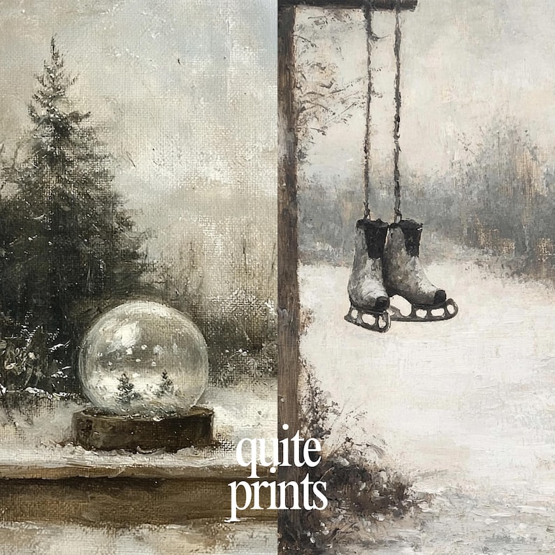 Winter Nostalgia Printable Set – Vintage Ice Skates & Snow Globe ...