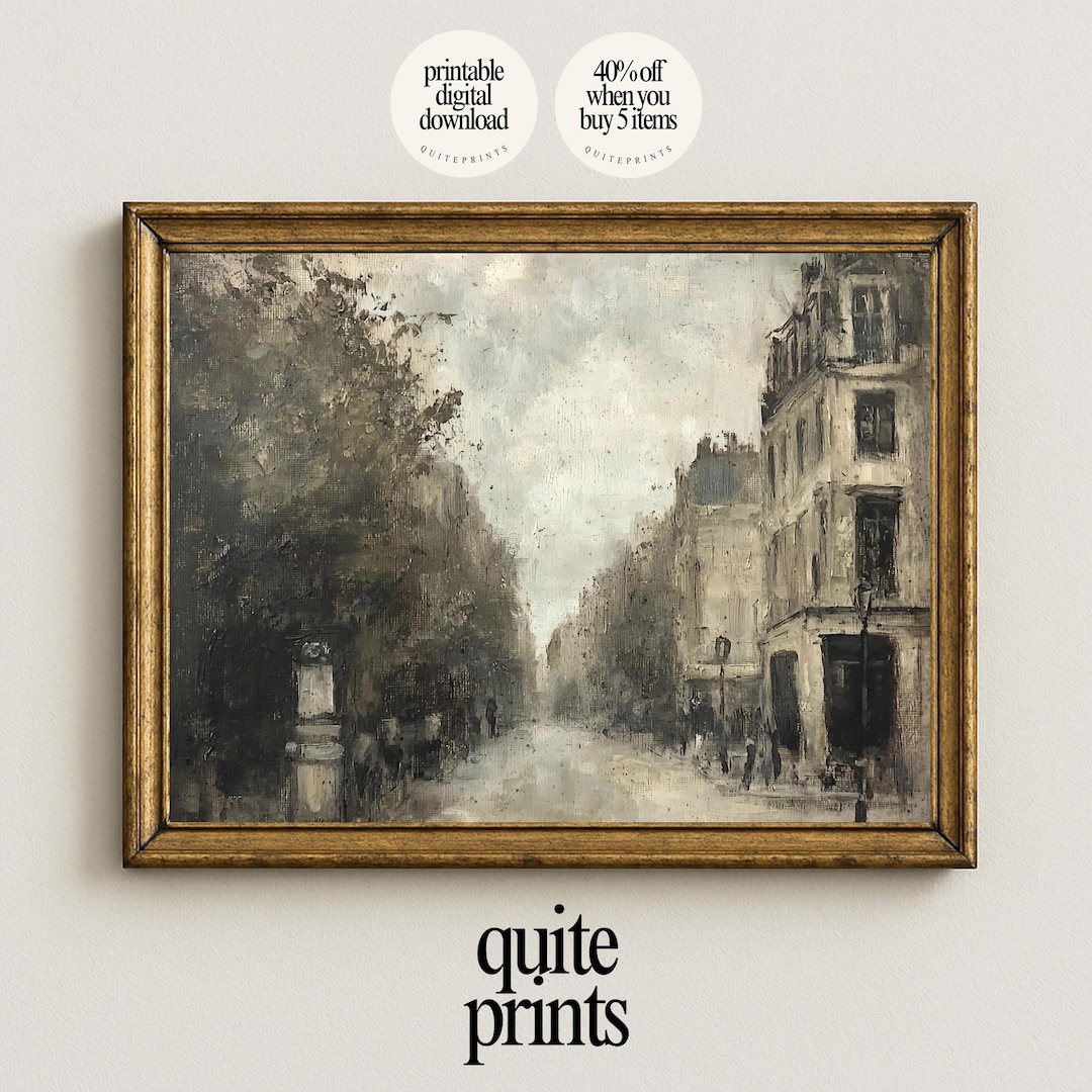 Rainy Paris Street Scene Print: Vintage European Cityscape Painting ...