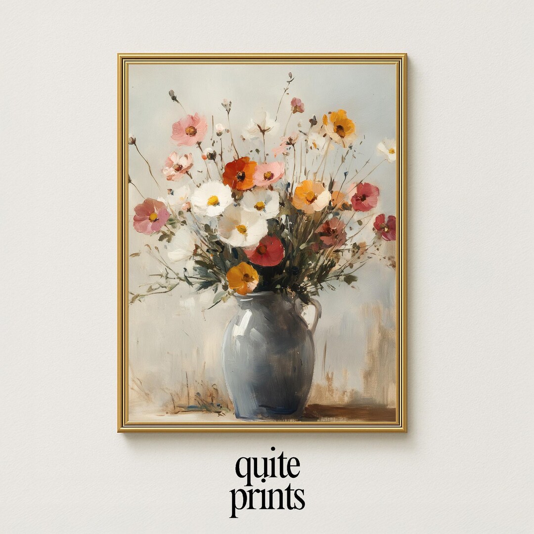 Vintage Botanical Flower Still Life Print: Neutral Farmhouse Wall Art ...