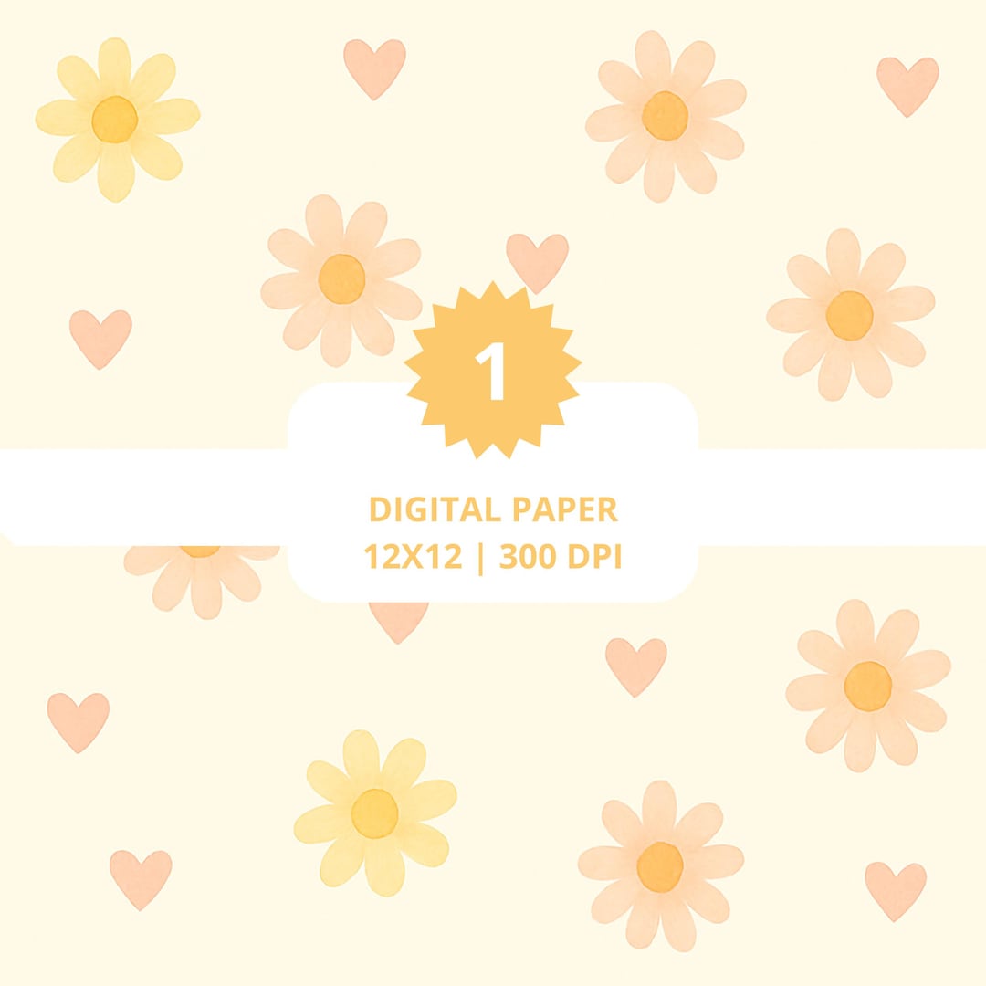 Blush Daisy Heart Seamless Pattern, Digital Print File, Pastel Floral ...