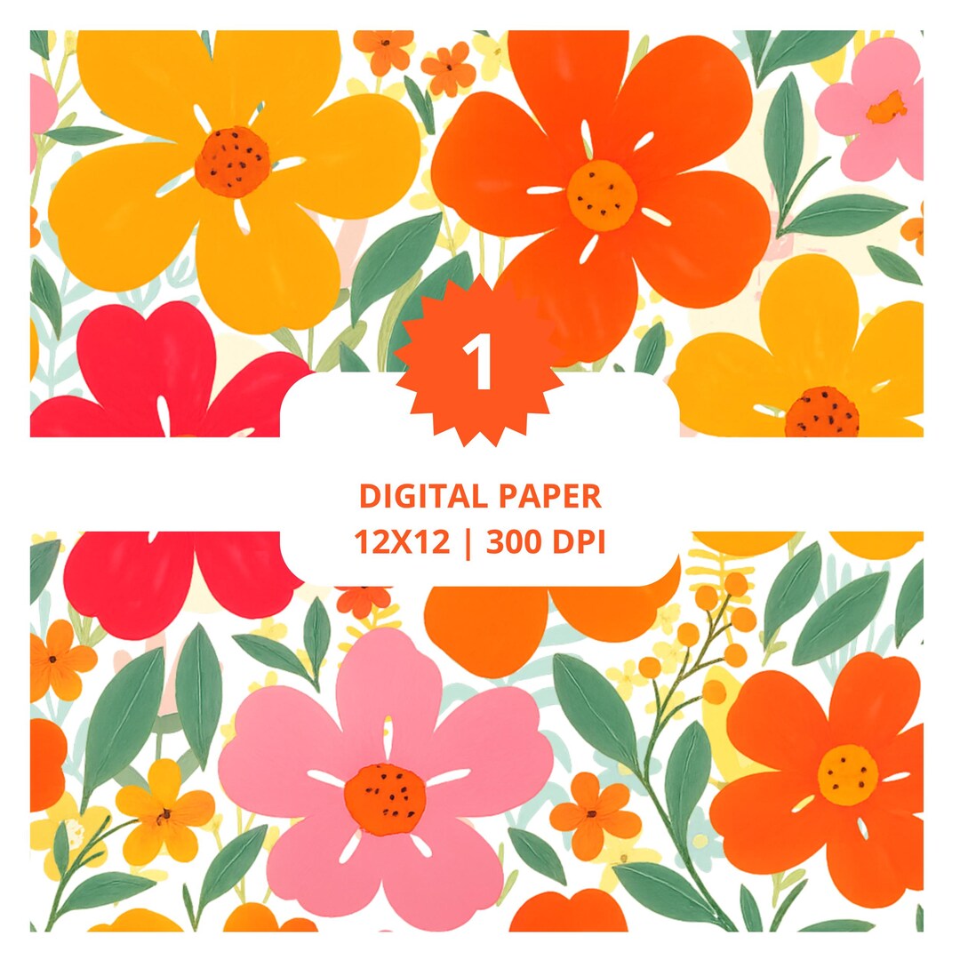 Bright Floral Seamless Pattern, Bold Colorful Flower Digital Paper ...