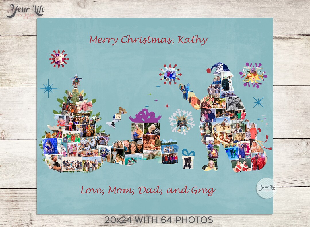 CHRISTMAS Photo Collage, Santa Claus Collage Wall Art, Christmas ...