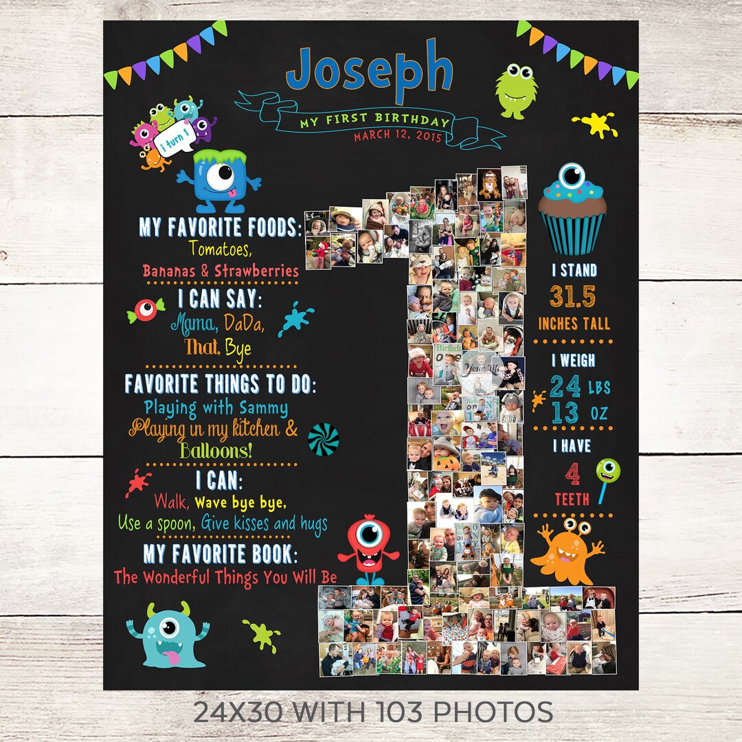 MONSTERS Birthday, Little Monsters Chalkboard Sign, One Year Chalkboard ...