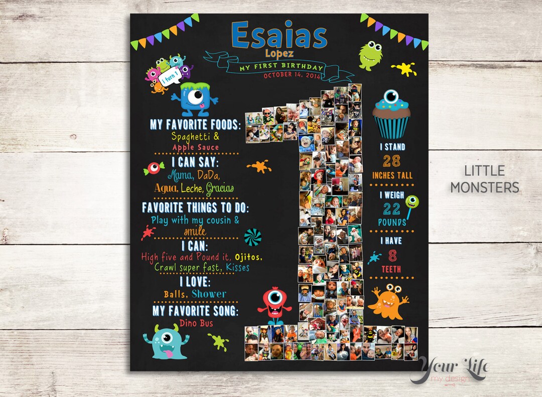 MONSTERS Birthday Little Monsters Chalkboard Sign One Year - Etsy