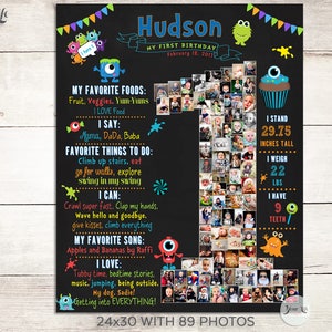 MONSTERS Birthday, Little Monsters Chalkboard Sign, One Year Chalkboard ...