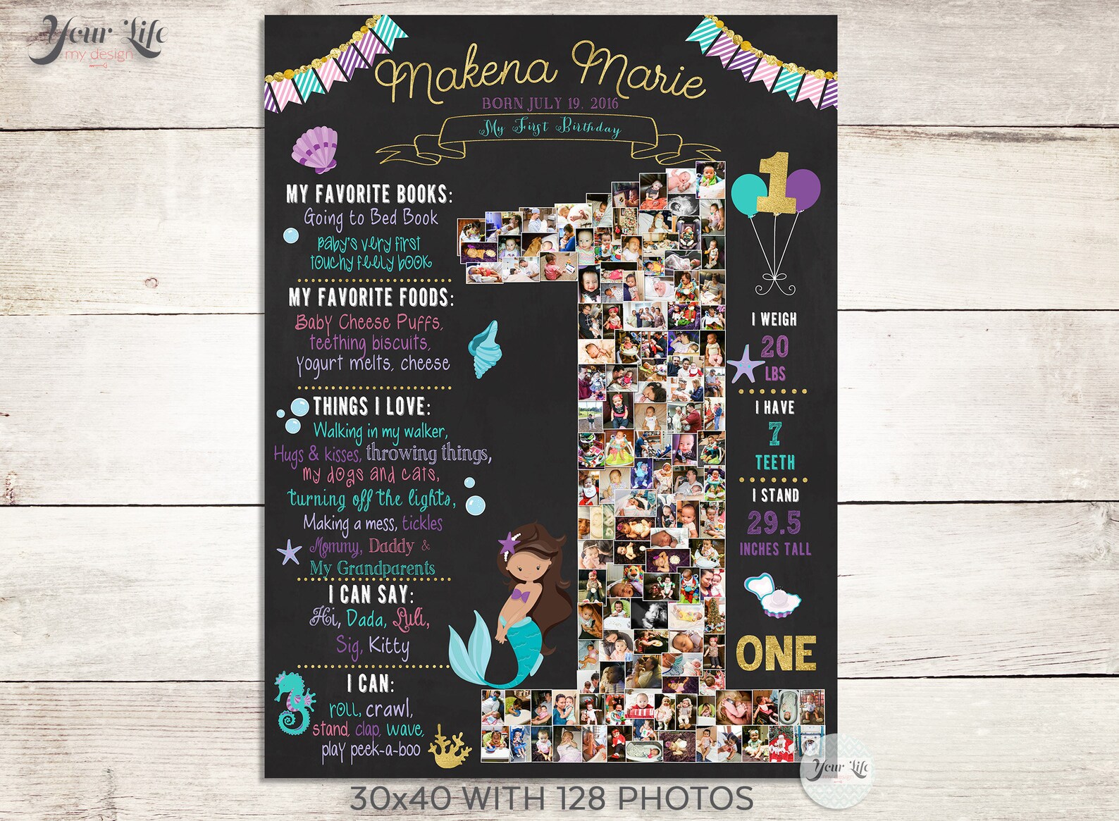 MERMAID Purple Teal Gold Birthday Decor Mermaid Chalkboard | Etsy