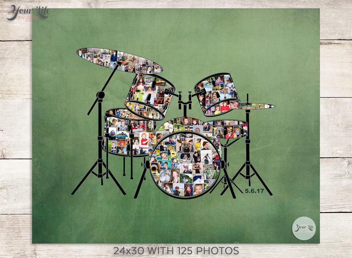 DRUM SET Photo Collage, Bar Mitzvah Sign-in Board, Photo Collage Sign ...