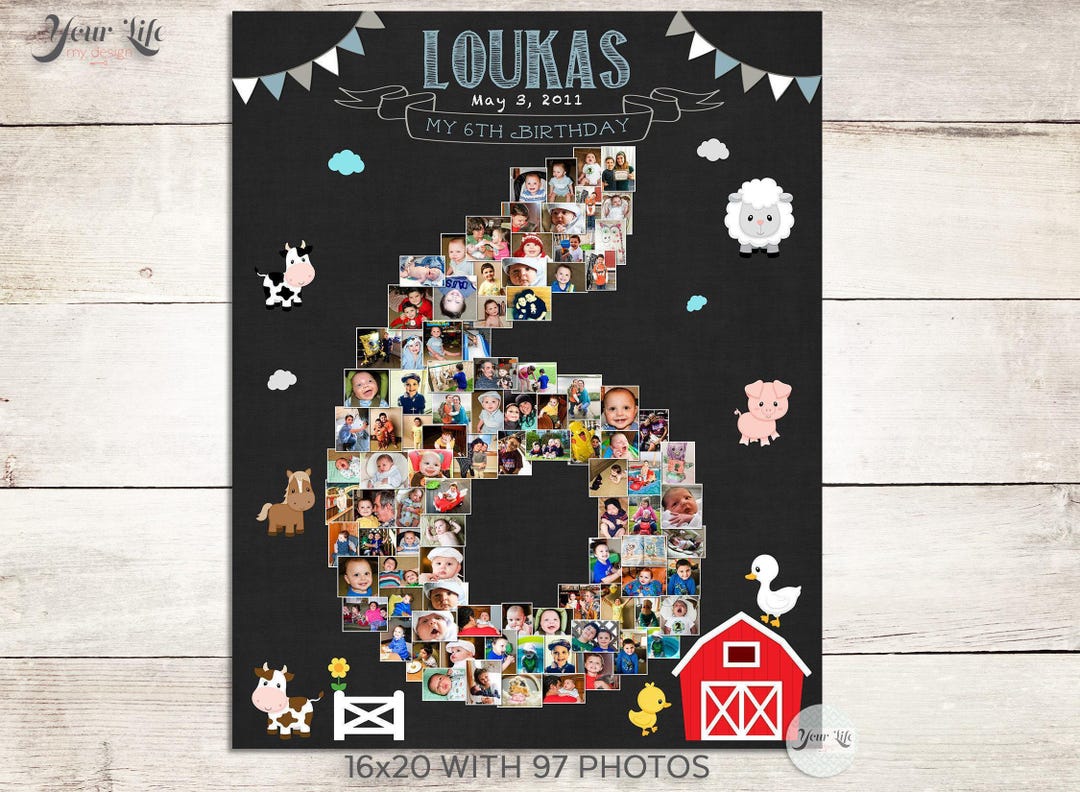 6TH BIRTHDAY FARM Sign, SIX Year Chalkboard, 6th Birthday Chalkboard ...