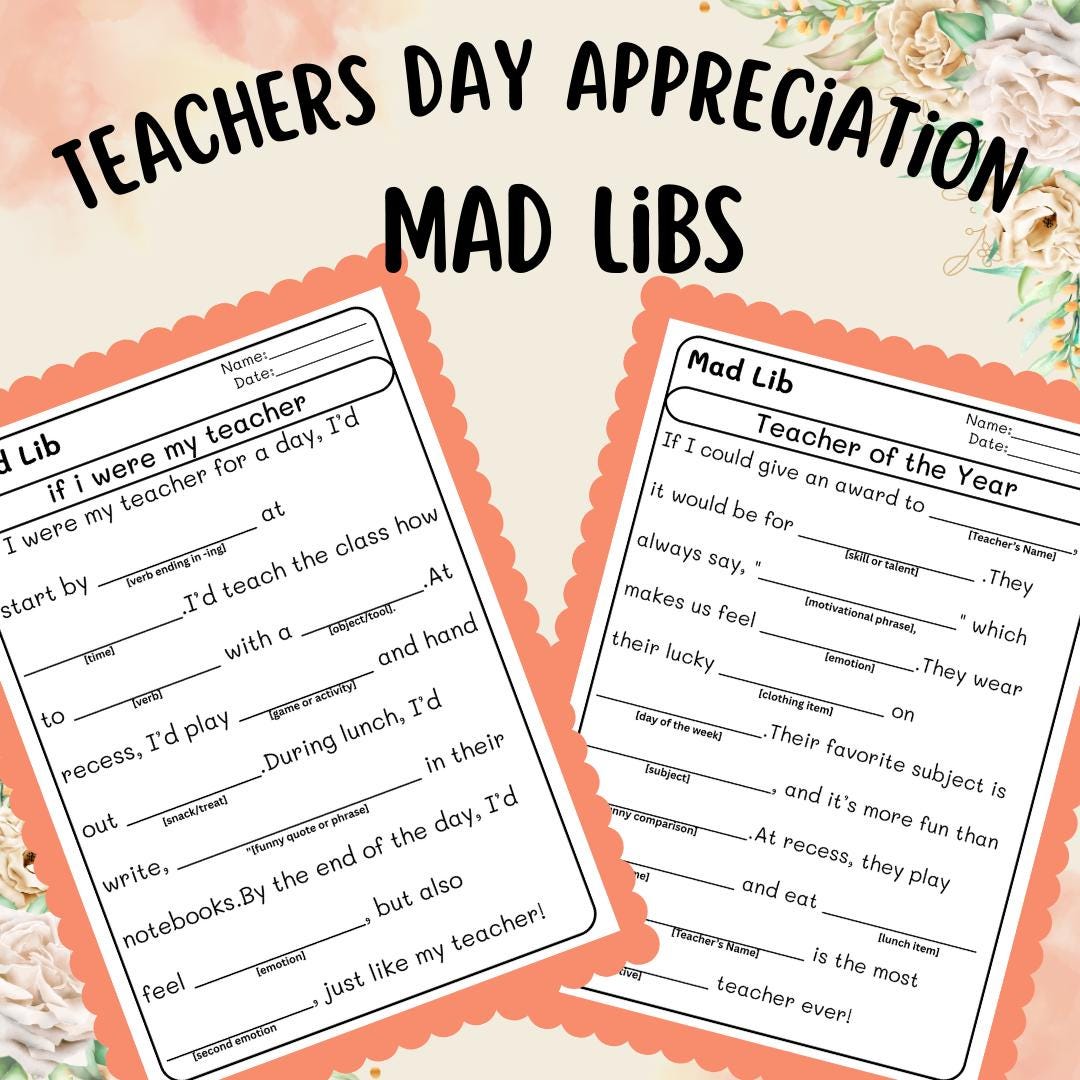 Editable Teacher Appreciation Mad Libs | Digital Download | Printables ...